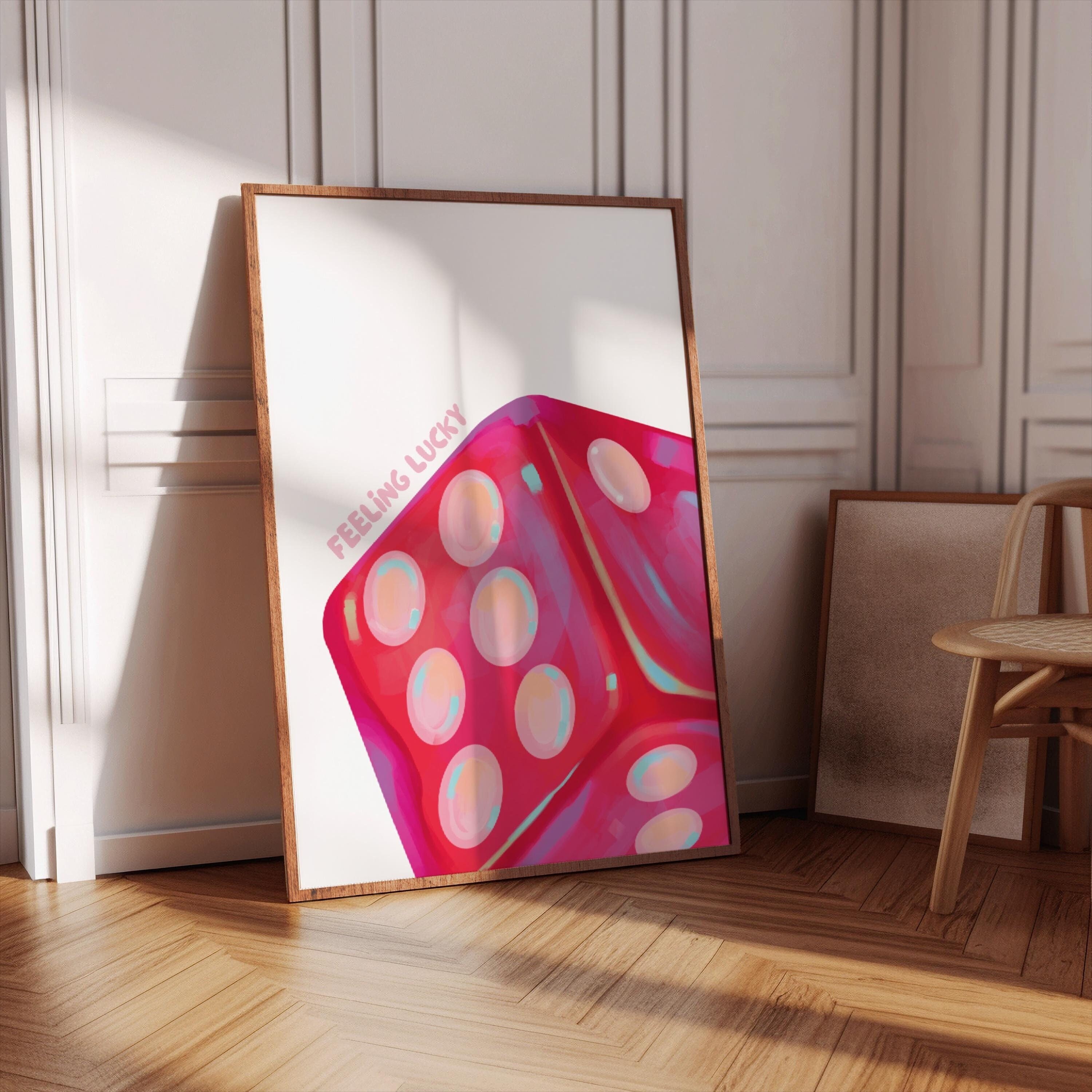 Lucky Dice Wall Art Print, Y2K Retro Poster, Trendy Wall Art, Pink Red ...