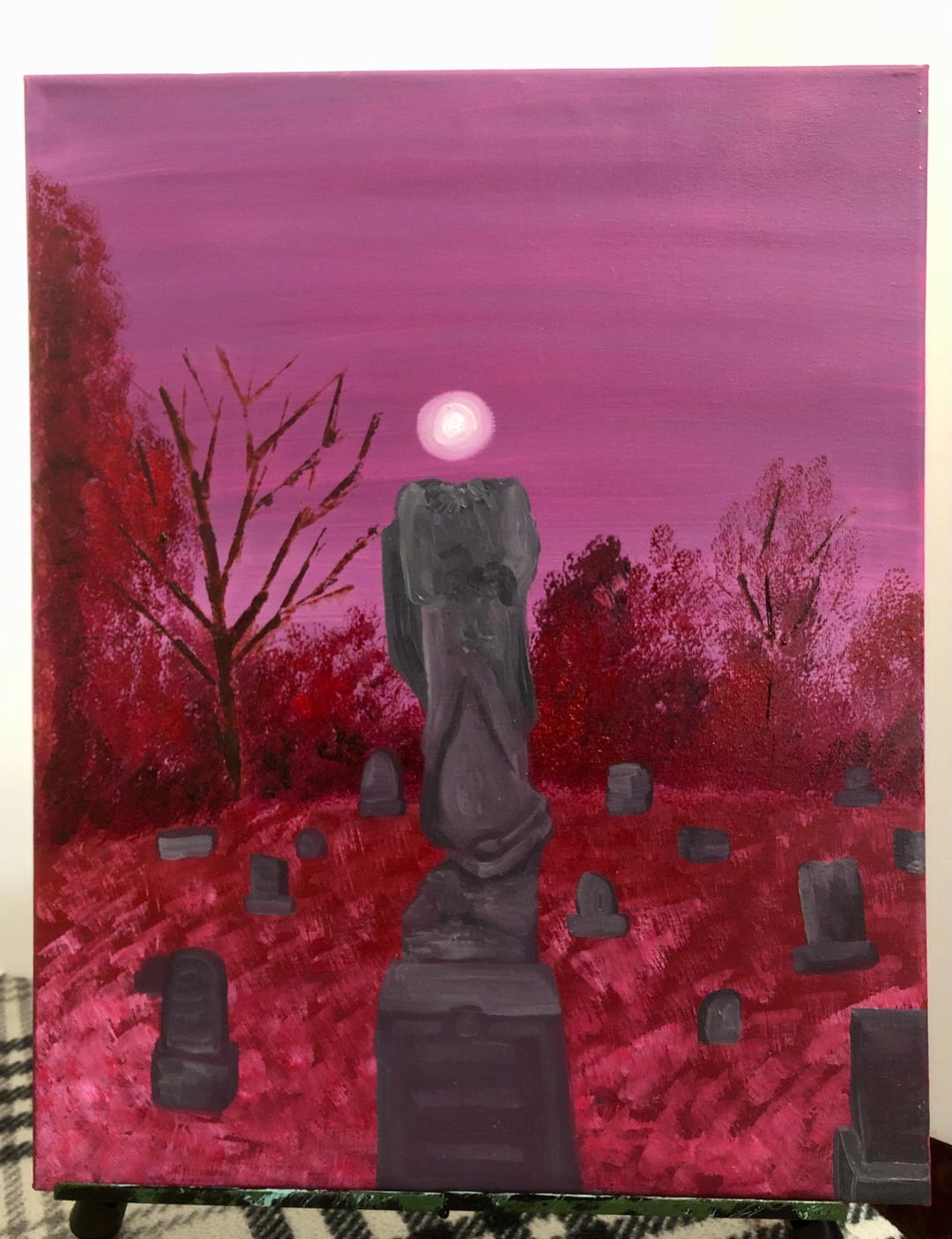 Red Gothic Graveyard Oil Painting Home Decor Gift Wall Art - Etsy