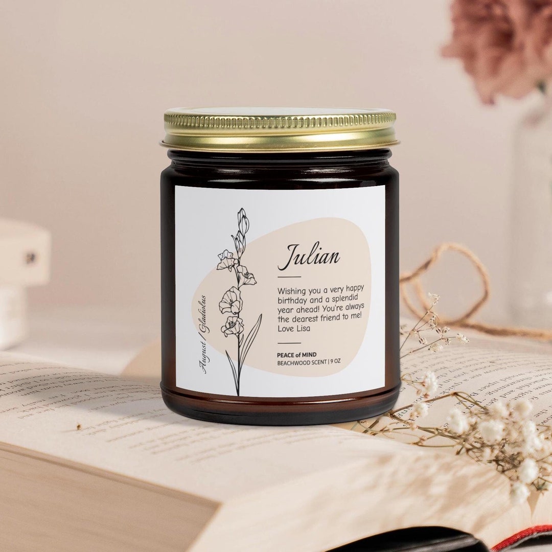 Birth Flower Candle, Personalized Birthday Gift for Her, Custom ...