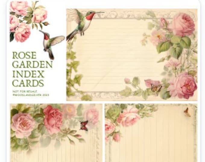 Rose Garden Index Cards-recipe Cards, Thank You Cards, Antique Roses ...