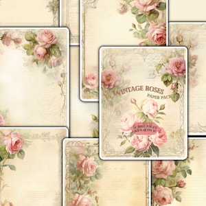 Vintage Roses - Paper Pack Includes: 12 Full Pages 8.5x11 Inches, Pink ...