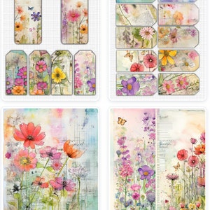 Watercolor Wildflowers - Skinny Mini Kit Includes: 10 Pages, 10 SM Tags ...