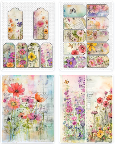 Watercolor Wildflowers Skinny Mini Kit Includes: 10 Pages, 10 SM Tags ...