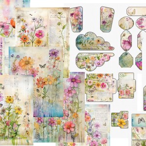 Watercolor Wildflowers - Skinny Mini Kit Includes: 10 Pages, 10 SM Tags ...