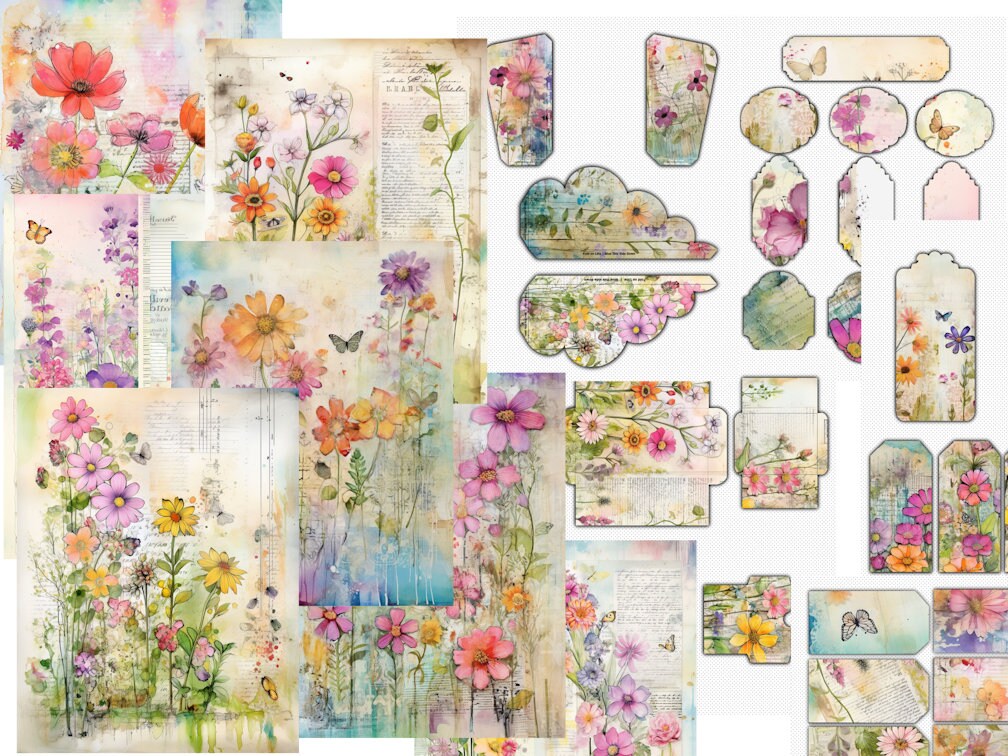 Watercolor Wildflowers Skinny Mini Kit Includes: 10 Pages, 10 SM Tags ...