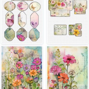 Watercolor Wildflowers - Skinny Mini Kit Includes: 10 Pages, 10 SM Tags ...