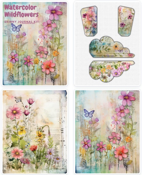 Watercolor Wildflowers - Skinny Mini Kit Includes: 10 Pages, 10 SM Tags ...