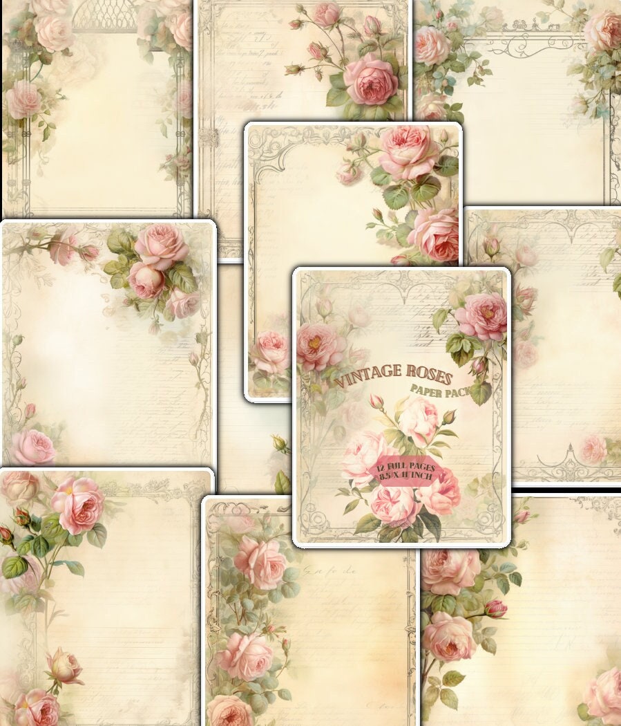 Vintage Roses - Paper Pack Includes: 12 Full Pages 8.5x11 Inches, Pink ...