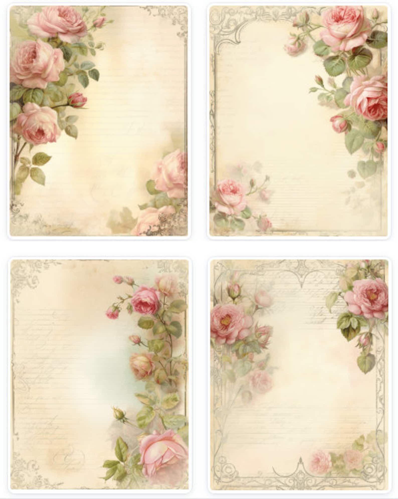 Vintage Roses Paper Pack Includes: 12 Full Pages 8.5x11 Inches, Pink ...