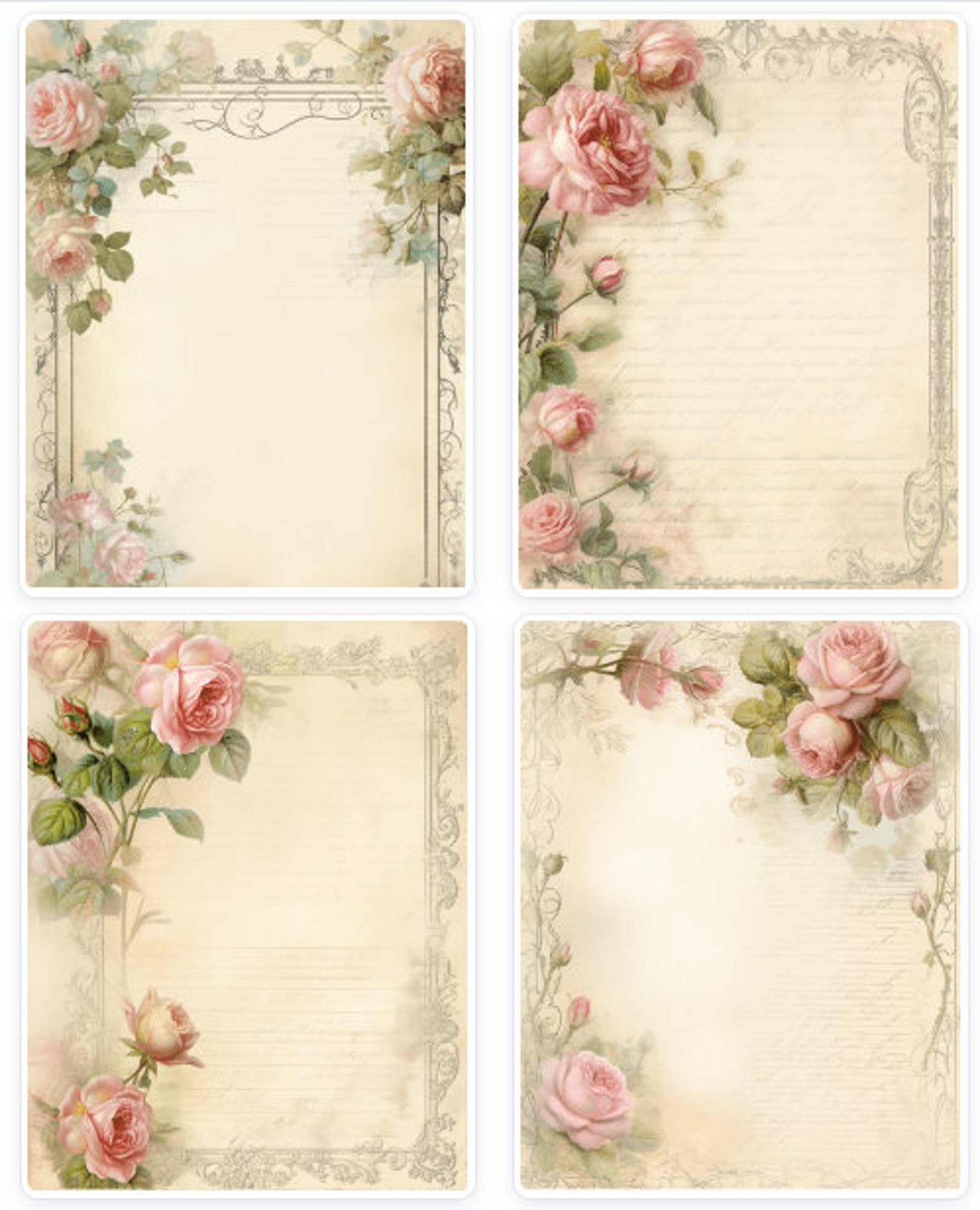 Vintage Roses Paper Pack Includes: 12 Full Pages 8.5x11 Inches, Pink ...