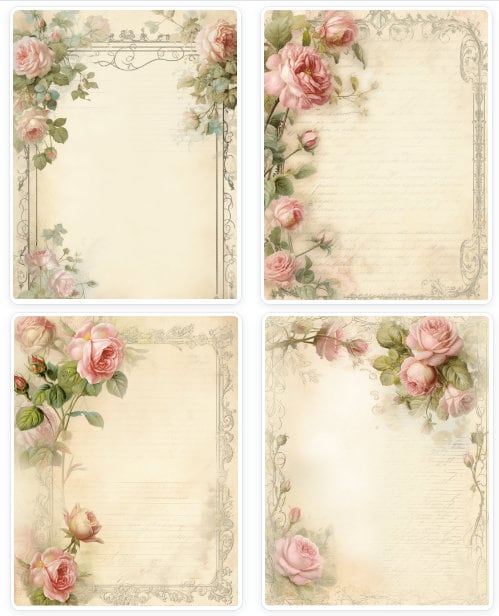 Vintage Roses Paper Pack Includes: 12 Full Pages 8.5x11 Inches, Pink ...