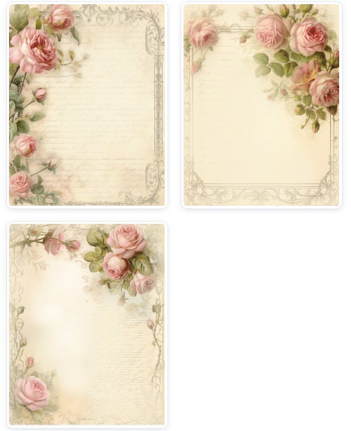 Vintage Roses Paper Pack Includes: 12 Full Pages 8.5x11 Inches, Pink ...