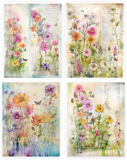 Watercolor Wildflowers Skinny Mini Kit Includes: 10 Pages, 10 SM Tags ...