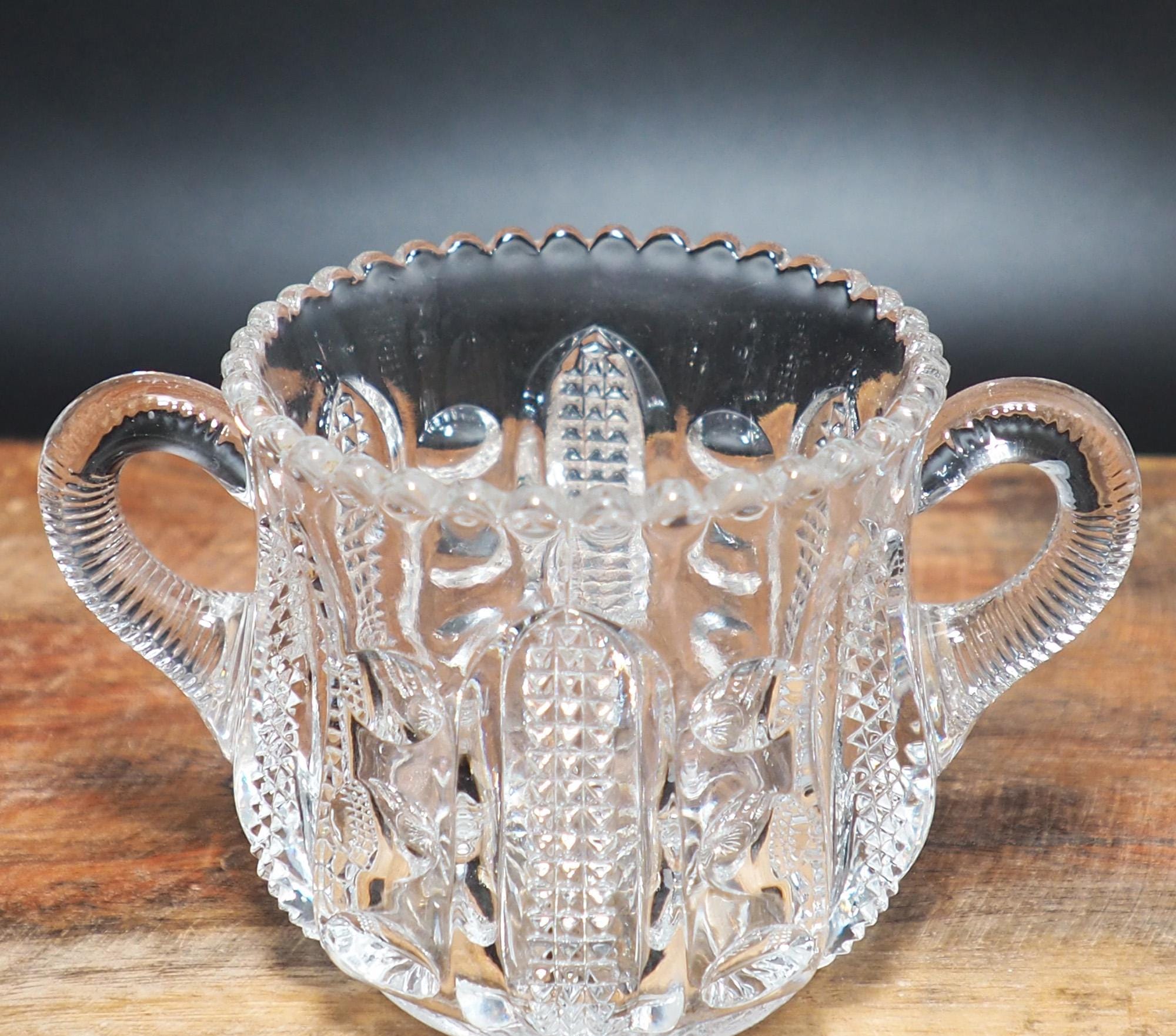 EAPG Heisey Punty and Diamond Point Small Individual Sugar Bowl Handles ...