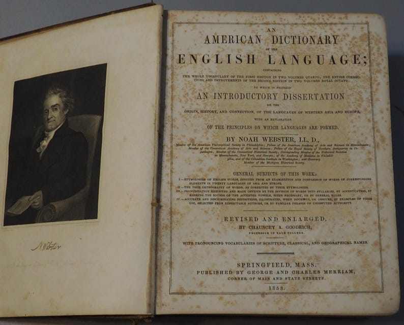 1853 Noah Webster's American Dictionary of the English Language Leather ...