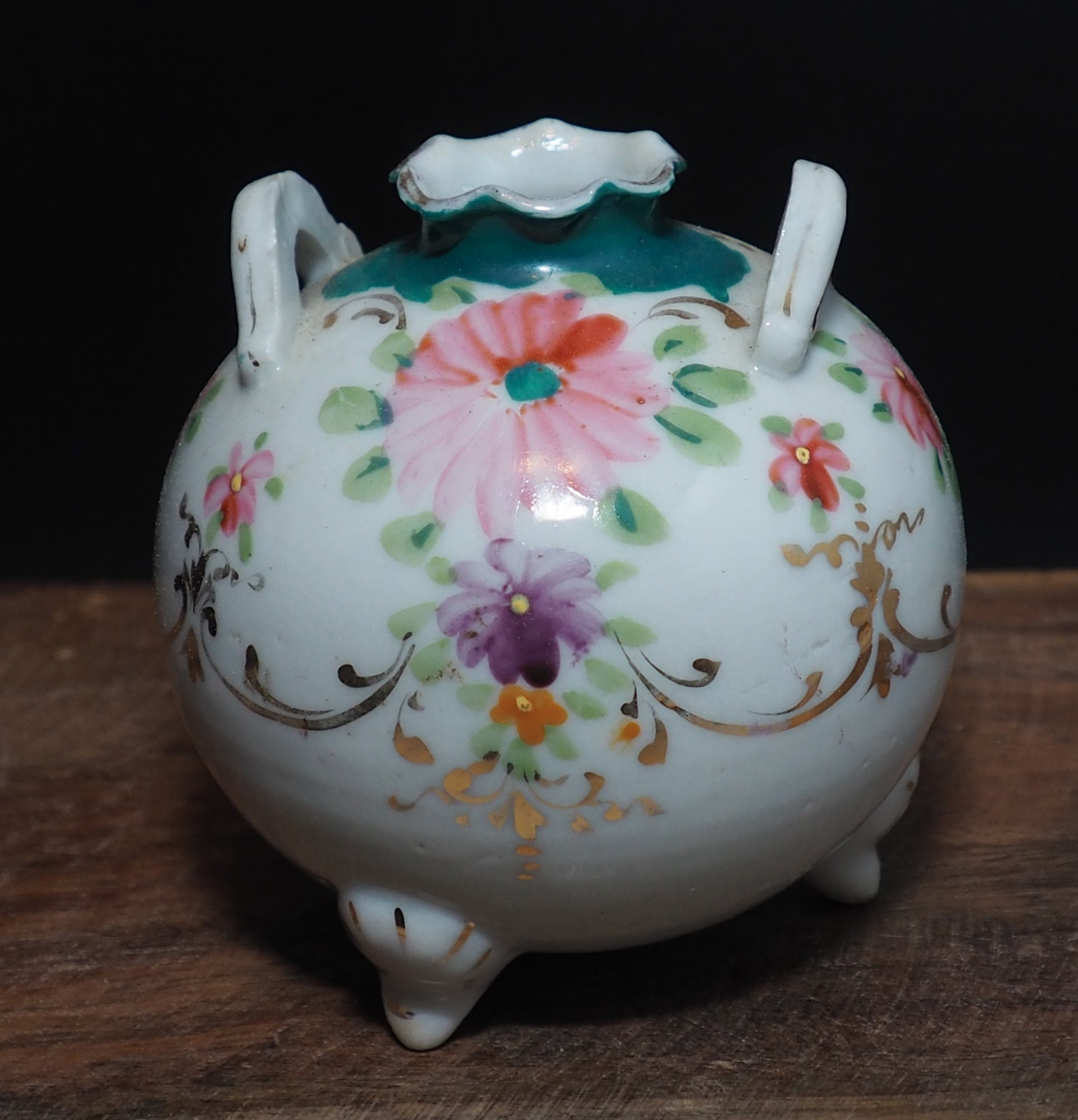 Vintage Round Footed Vase Double Handles Ruffle Top - Etsy