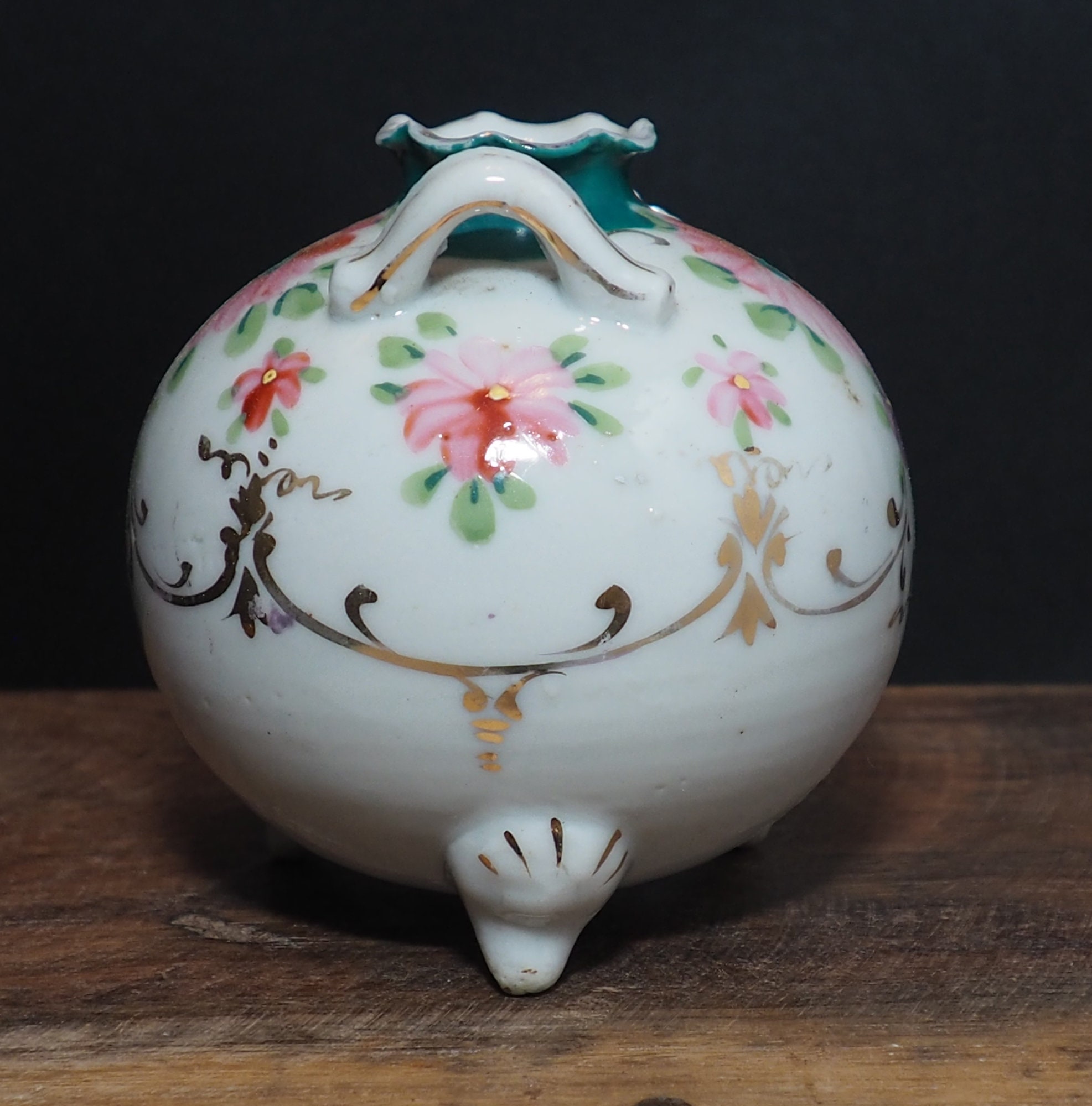 Vintage Round Footed Vase Double Handles Ruffle Top - Etsy