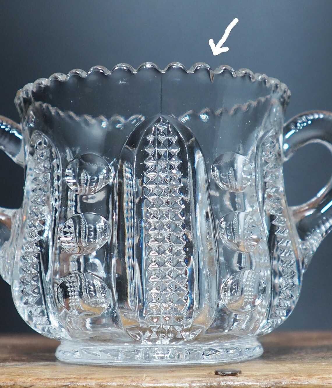 EAPG Heisey Punty and Diamond Point Small Individual Sugar Bowl Handles ...