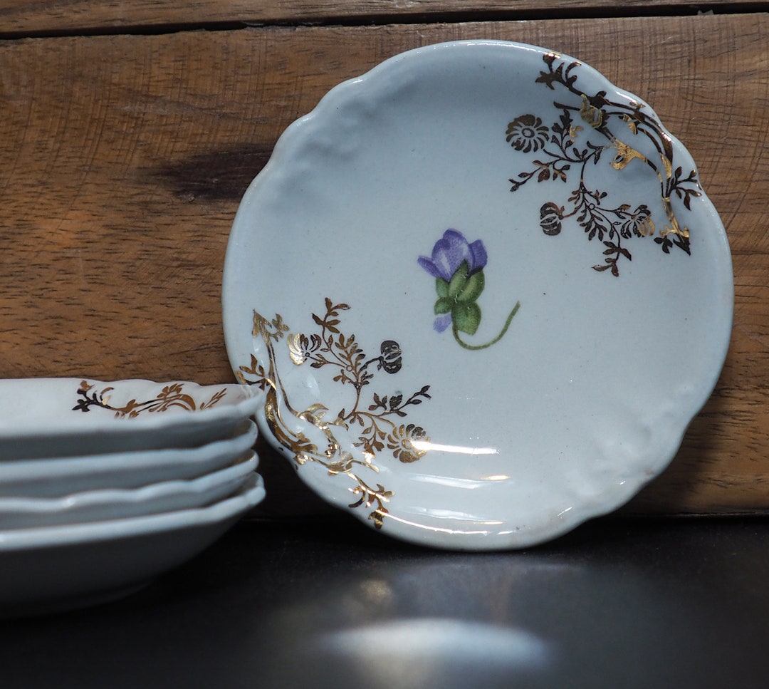 Antique Butter Pats Small Bud Flower Gold Detail - Etsy