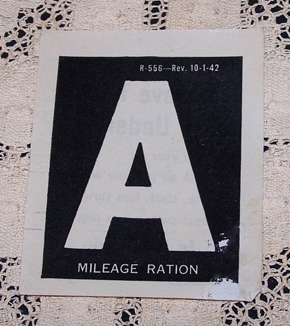 Items similar to Mileage Ration Sticker -Vintage A 1942 -To Save Tires ...