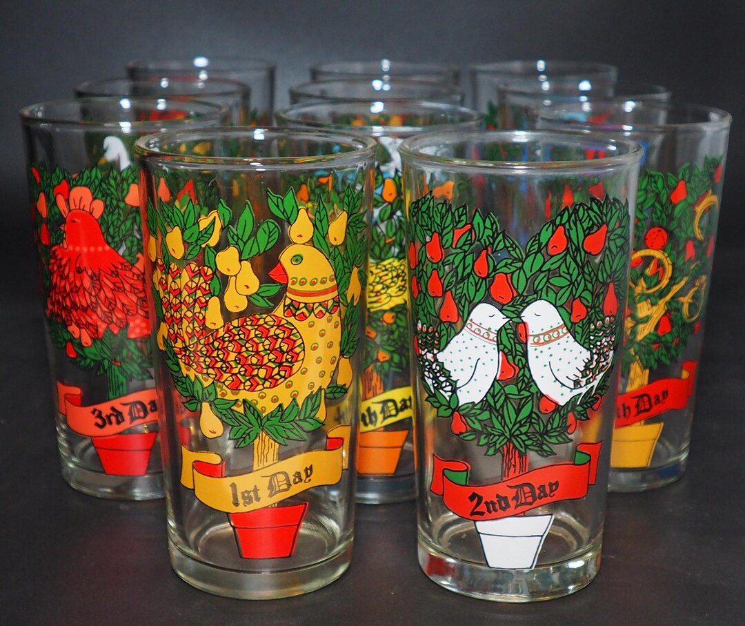 Vintage Twelve Days of Christmas Drinking Glasses Single Glasses - Etsy