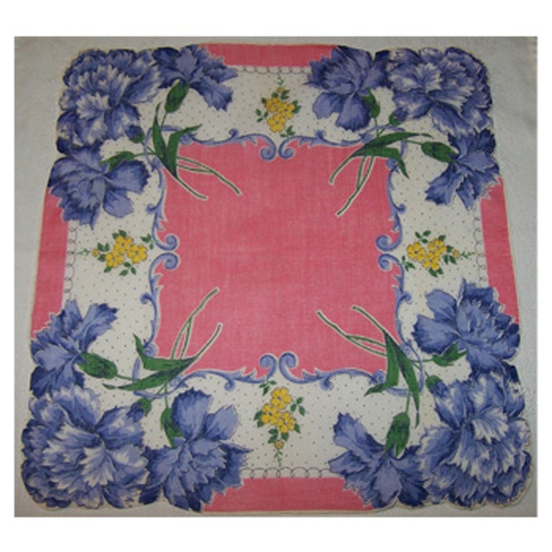 Vintage Handkerchief Pink Background Purple Flowers Hand Rolled - Etsy