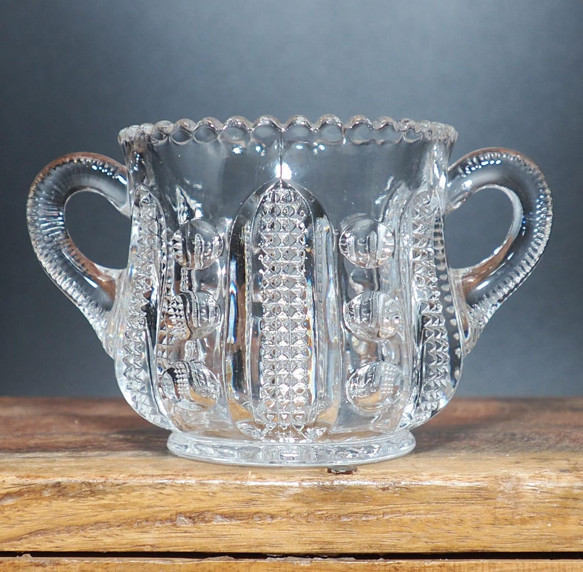EAPG Heisey Punty and Diamond Point Small Individual Sugar Bowl Handles ...