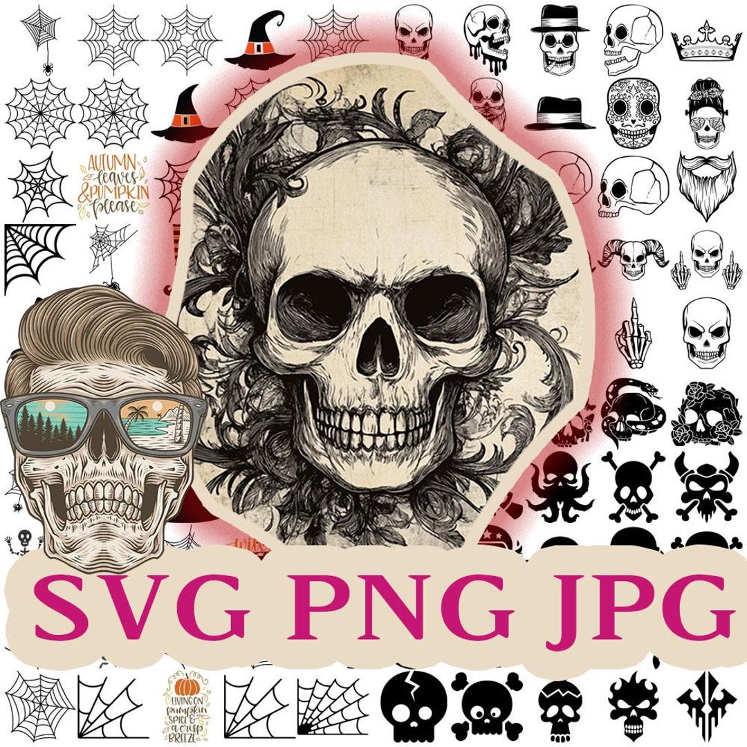 300 Skull SVG Bundle,skull Head Svg,skeleton Svg,skull Clipart, Skull ...