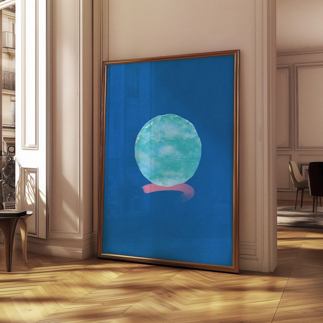 Cool Jewel Poster. Bold Minimalist Abstract Summer Art, Blue Wall Print ...
