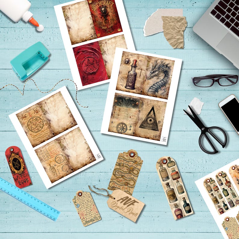 3D Magic Book Spells, Junk Journal, Scary Halloween Labels, Ephemera ...