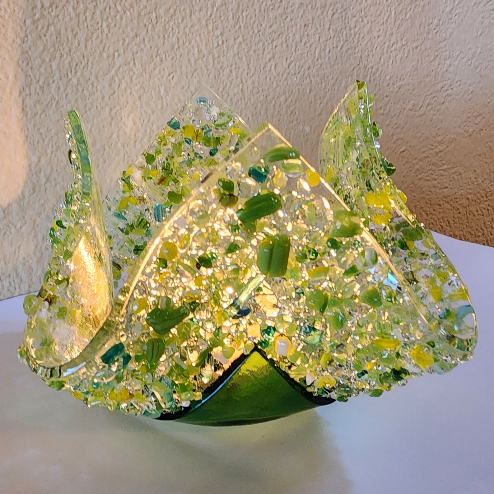 Fused Glass Votive: Green - Etsy