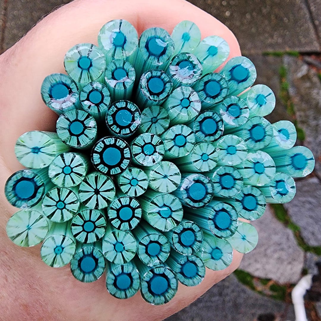 Coe 96 Flower: Lagoon - 1 Oz Murrini Murrine Millefiori Vitrigraph Cane ...