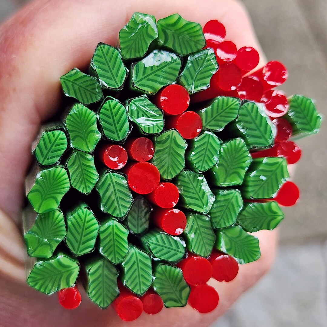 Coe 96 Leaf: Holly Berry - 1 Oz Murrini Murrine Millefiori Vitrigraph ...