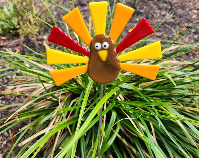 Glassworks Northwest Thanksgiving Turkey Plant Stake, Fused Glass ...