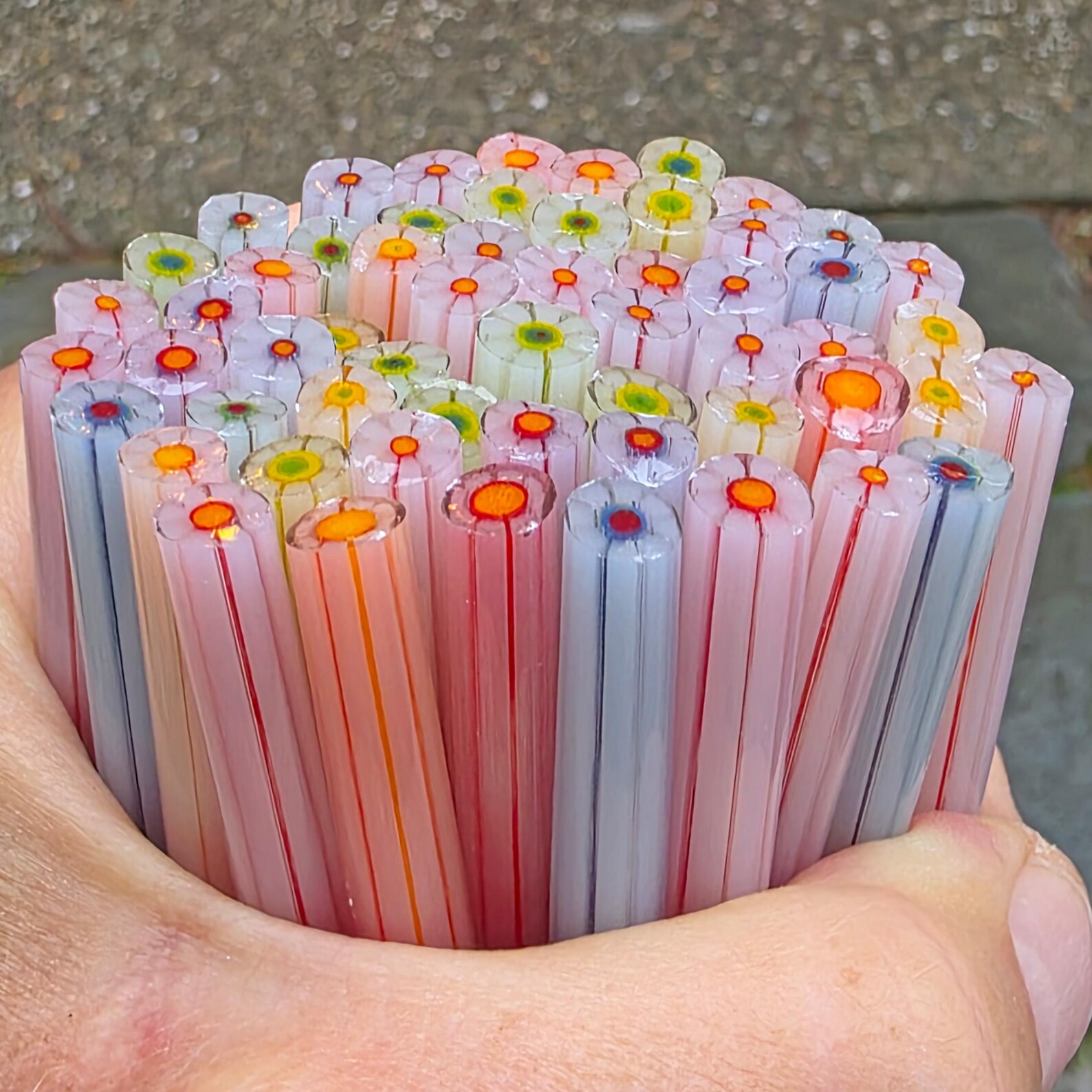 COE 96 Handmade Flower Murrini "rainbow Chaser" | 1 Oz Cane | Oceanside ...