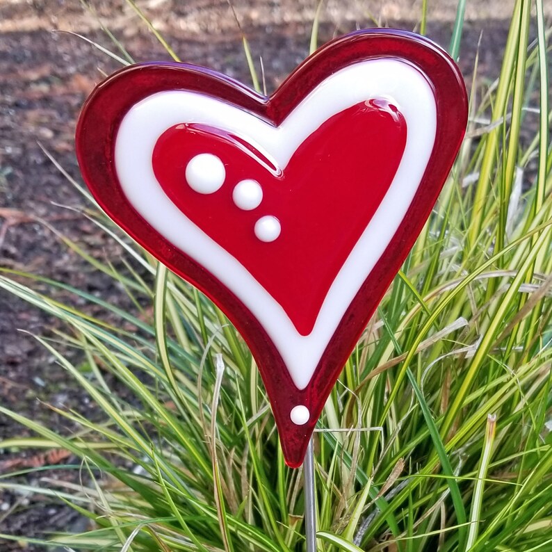 Glassworks Northwest Large Plant Stake Heart in Heart on | Etsy