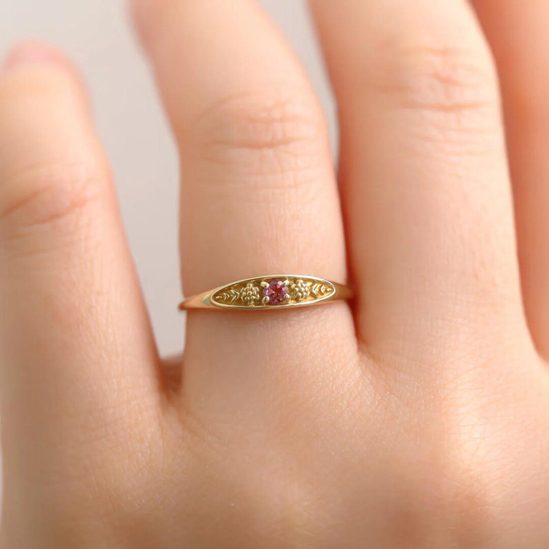 October Birth Ring, Custom Birthstone Ring, Personalized Ring, 14k Gold ...