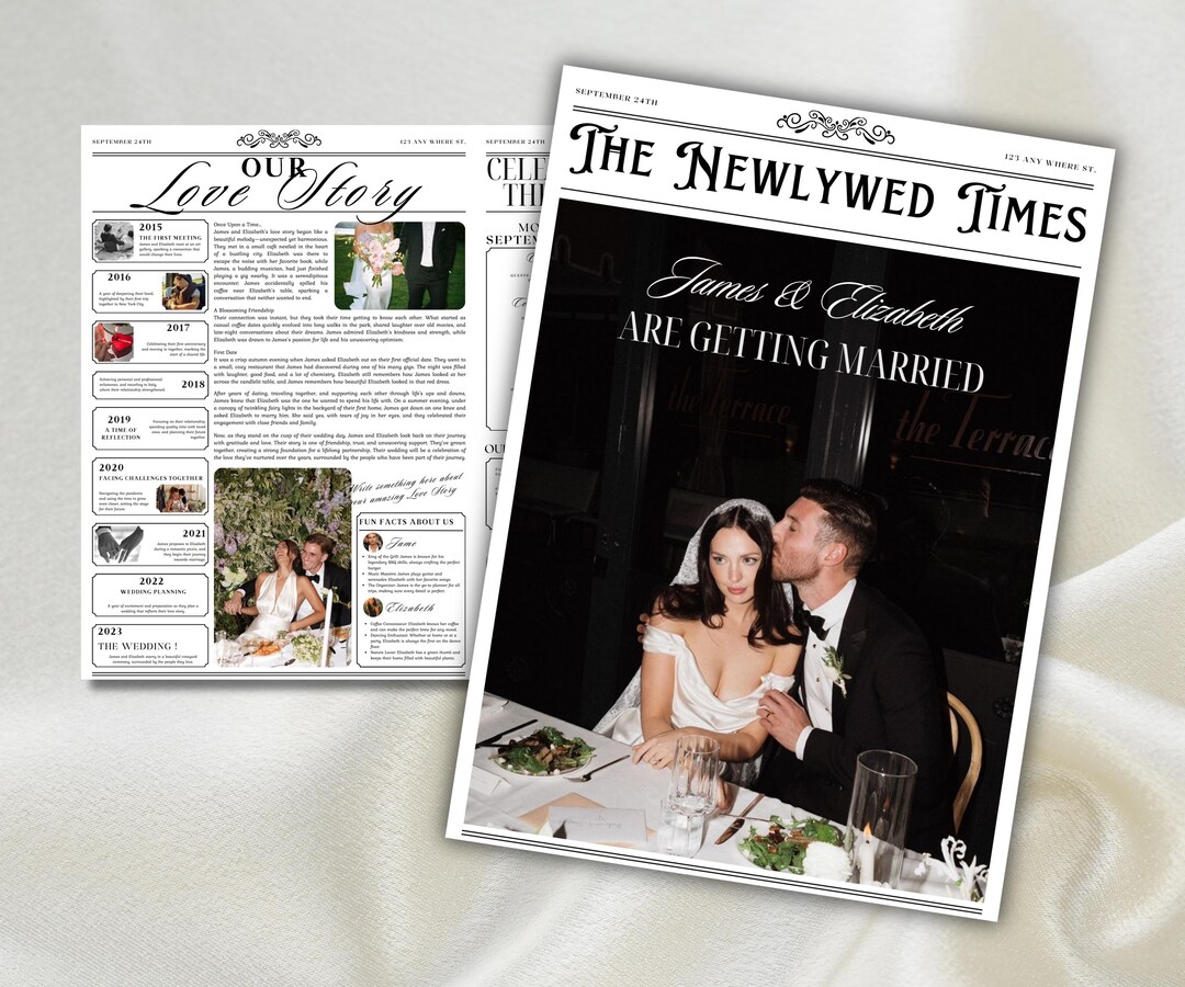 Wedding Newspaper 4 Pages Canva Template, Editable Wedding Day Custom ...