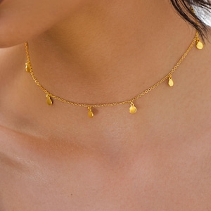 18K Gold Coin Choker Necklace, Thin Gold Choker, Gold Choker Necklace ...