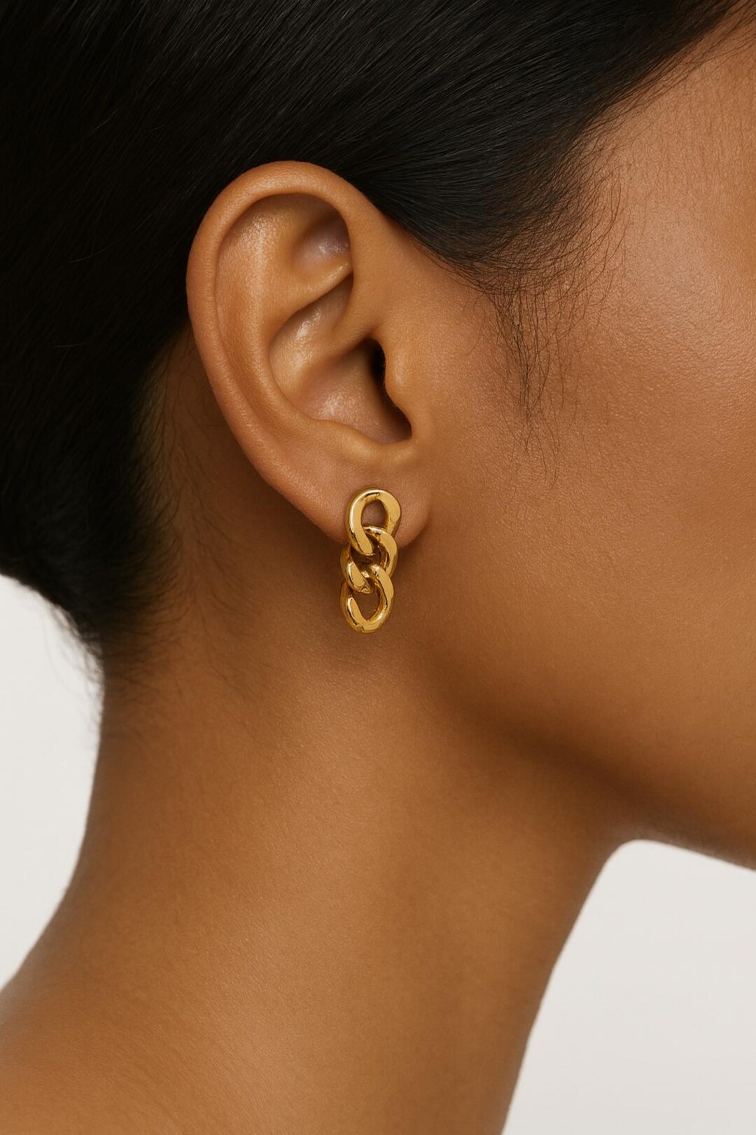 Gold Chain Link Earrings, 14K Plated Stainless Steel, Modern Minimalist ...