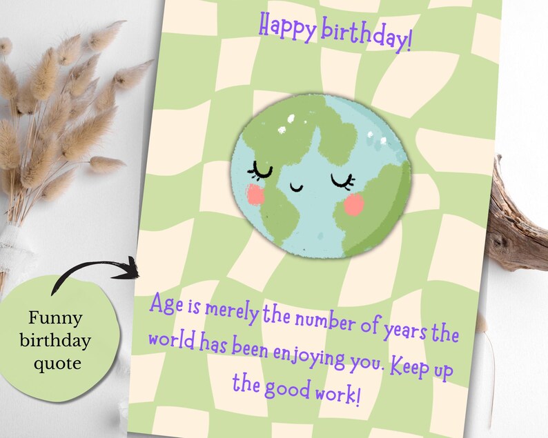 Printable and Digital Birthday Card | Cute Earth Globe Design | Funny ...