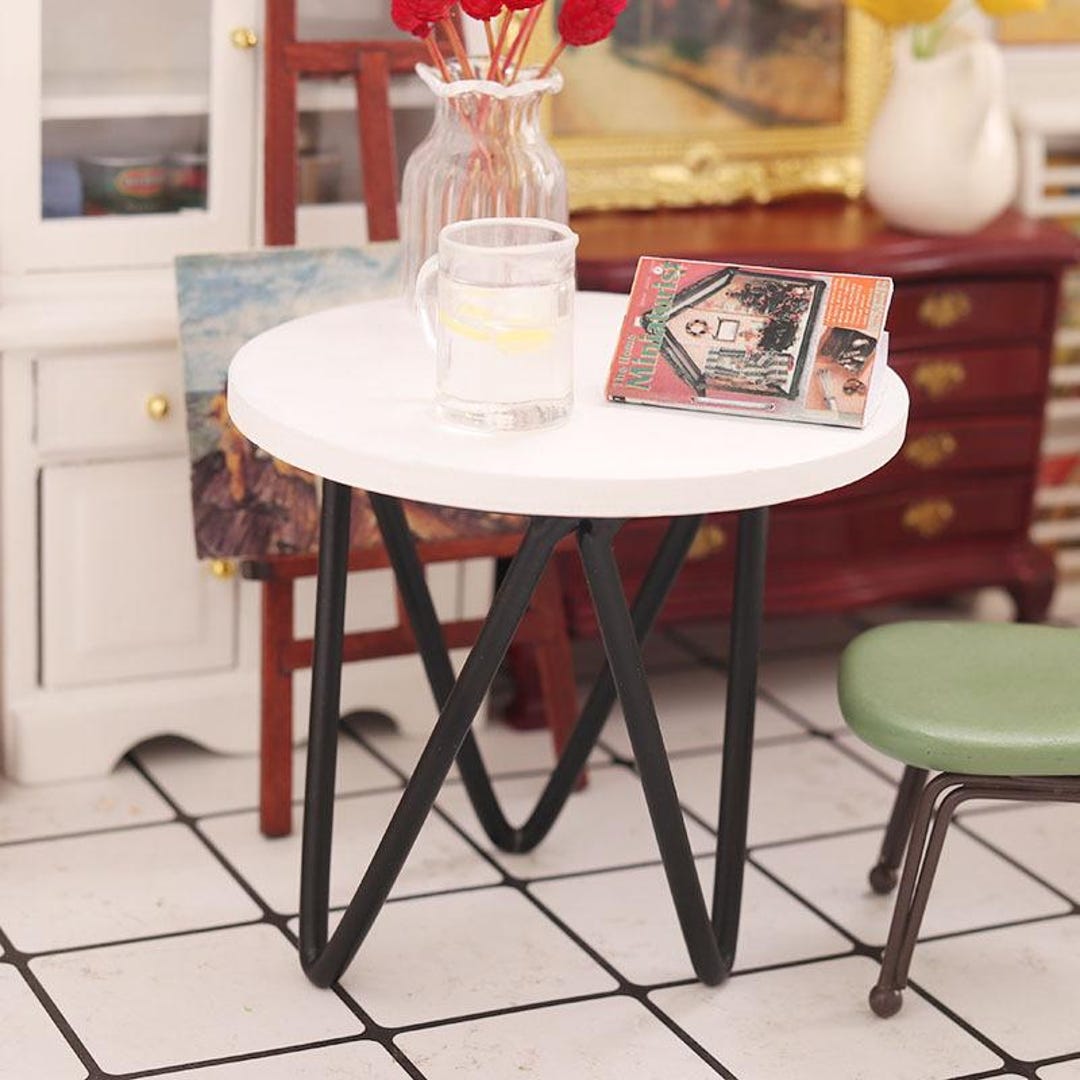 Dollhouse Coffee Table Garden Room Decor Wooden Miniature Round Coffee ...