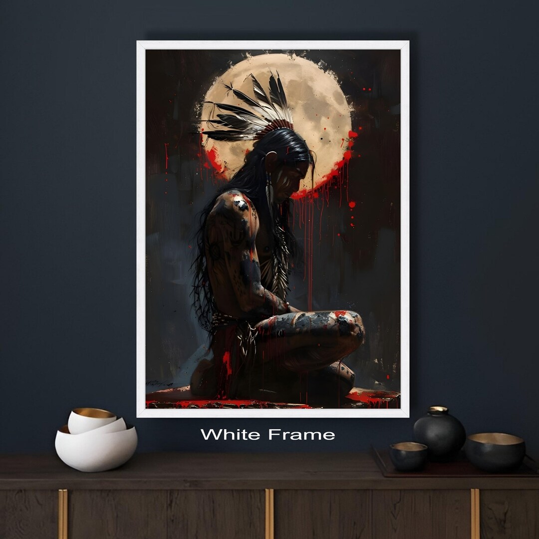 Native American Warrior, Praying Pose Canvas, Spiritual Wall Art, Full ...