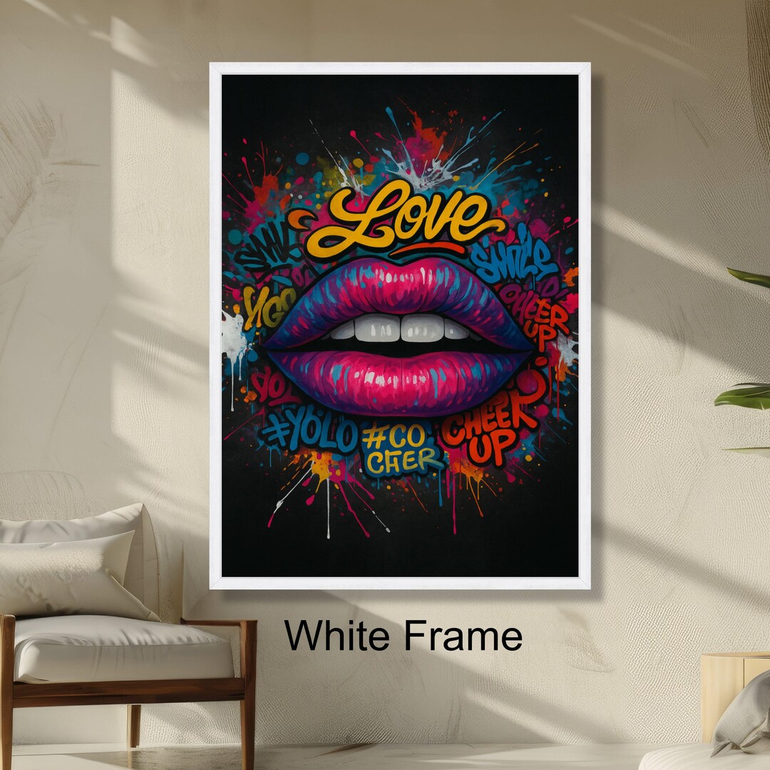 Vibrant Graffiti Lips Wall Art, Colorful Urban Street Art, Love and ...