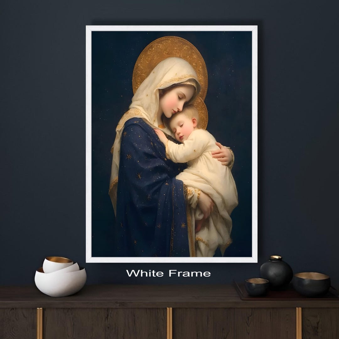 Sacred Embrace of Mary and Baby Jesus Canvas, Christian Religious Wall ...