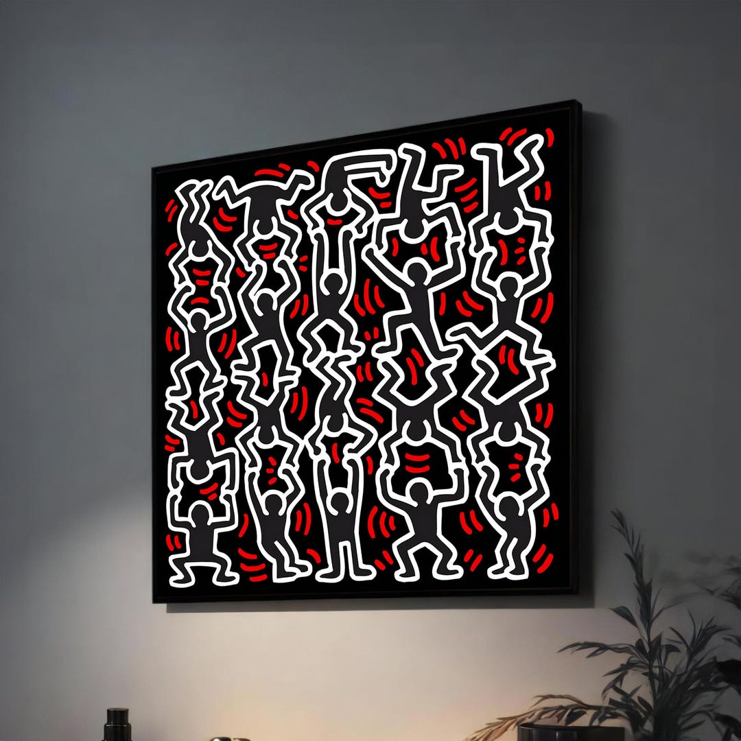 Dynamic and Playful Stick Figure Graffiti Art in Bold Red, White, and ...