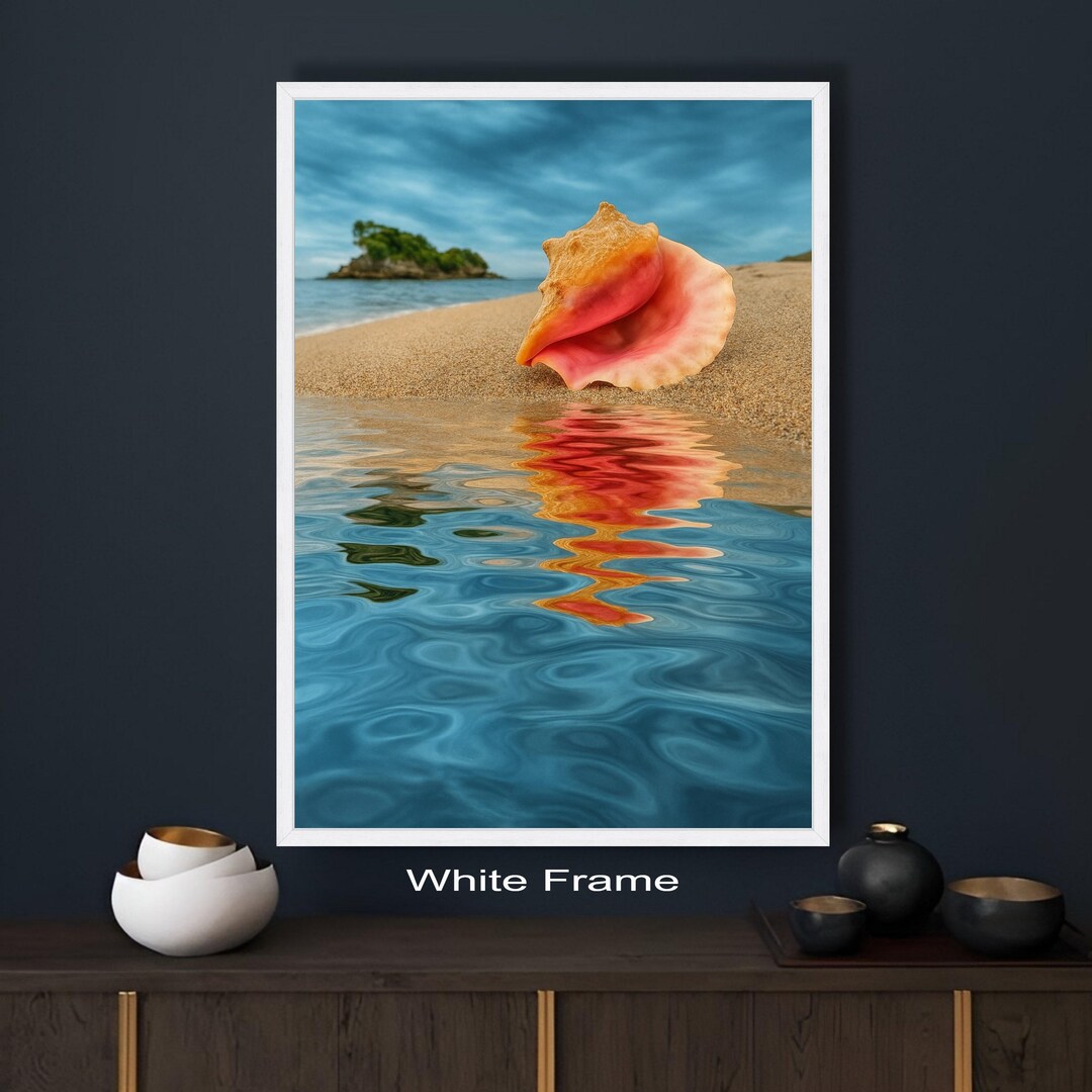 Seashell Reflection on Beach Shore Canvas, Coastal Wall Art, Ocean ...