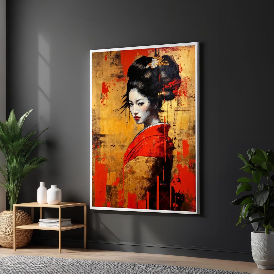 Geisha Canvas Art Print - Japanese Woman in Traditional Kimono ...