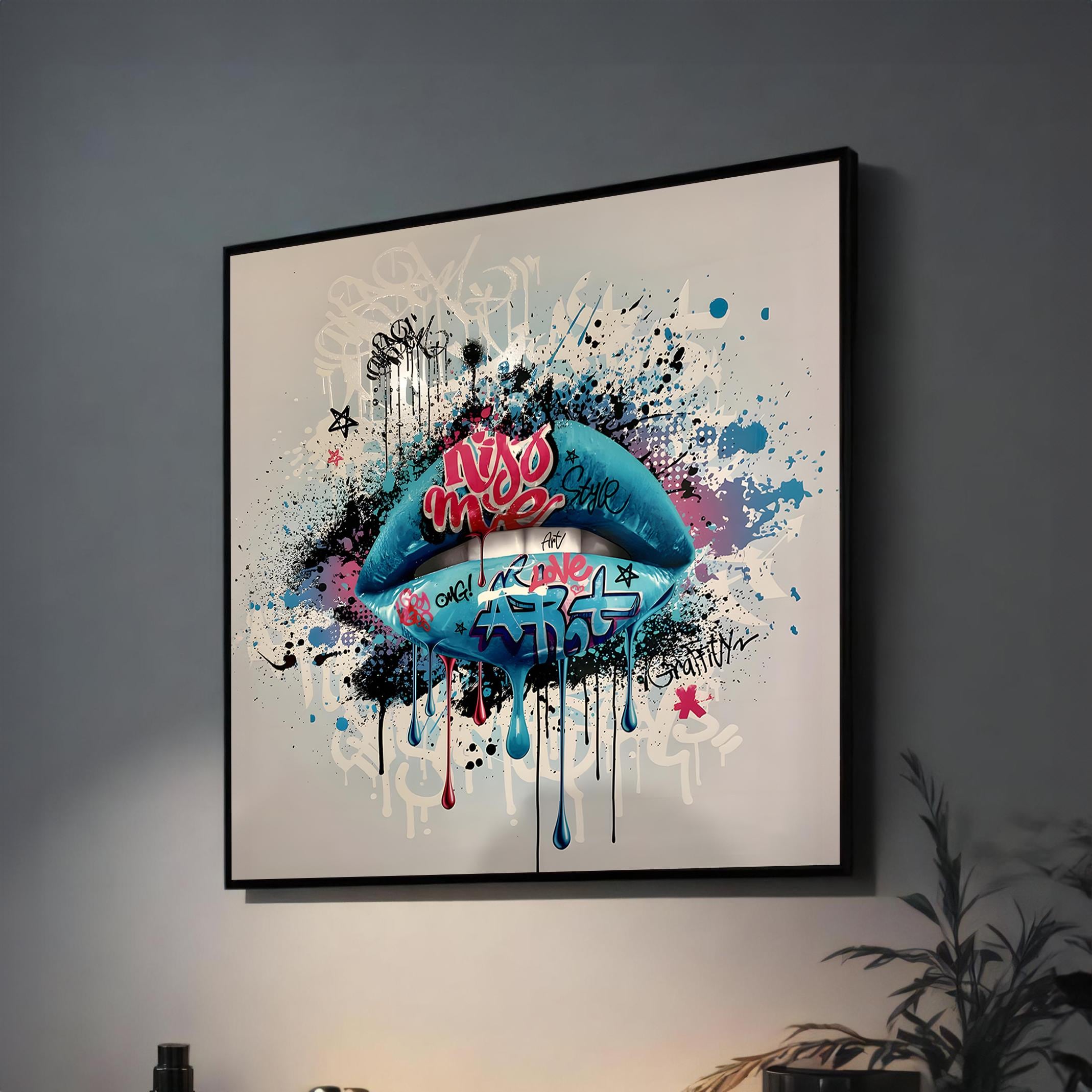 Bold Graffiti Lips Art: Colorful Street Style Wall Decor Featuring ...