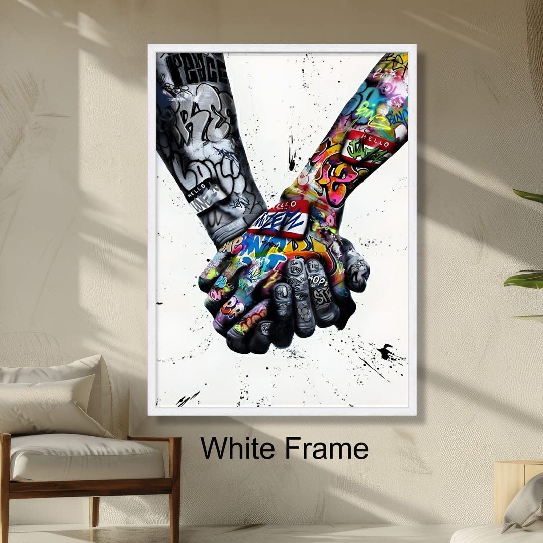 Vibrant Graffiti Hands Holding, Urban Street Art Colorful Wall Art ...